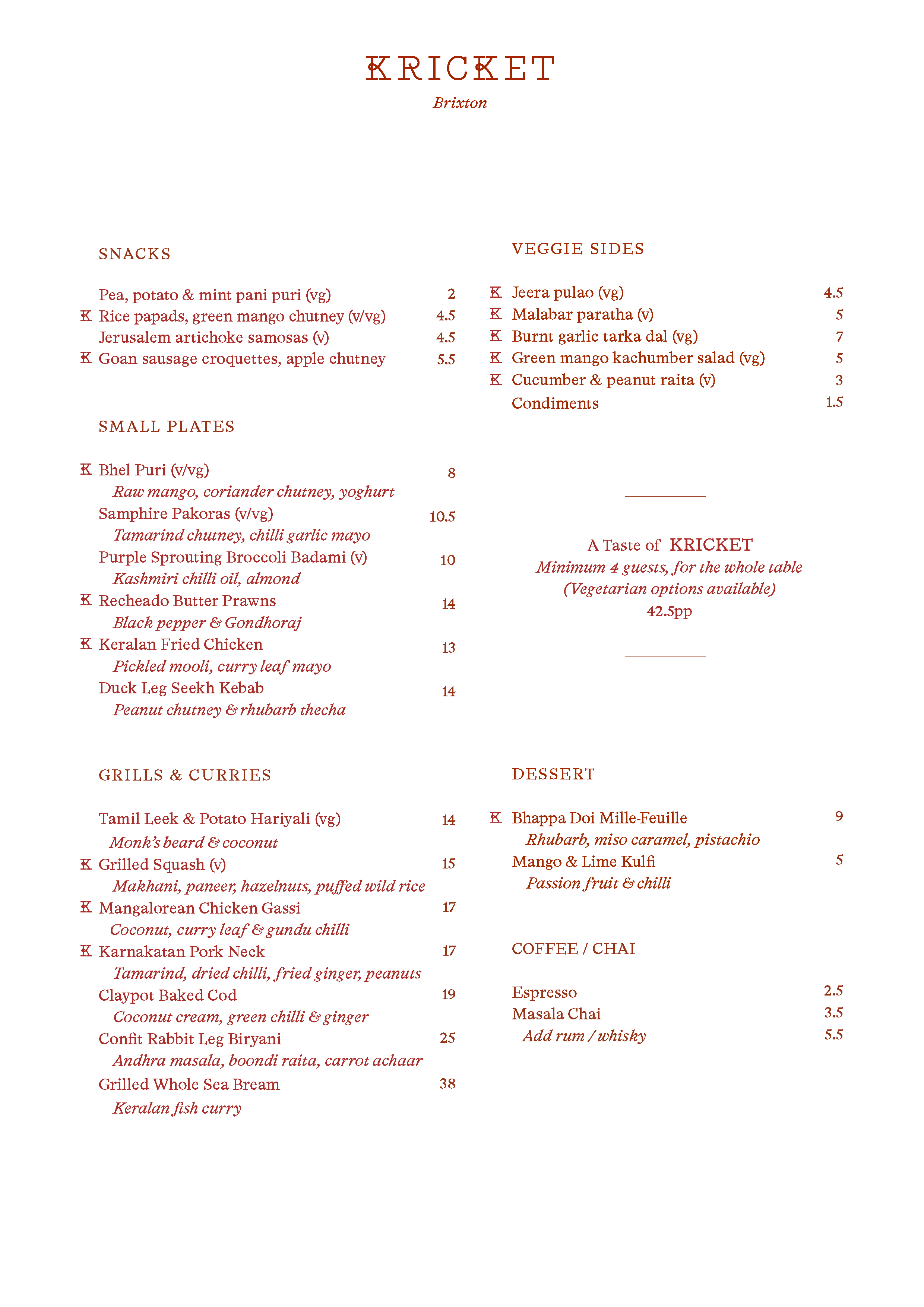 Menus - Kricket